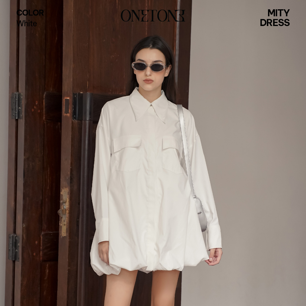 Váy liền Onetone cổ sơ mi phối chun Mity | Shopee Việt Nam