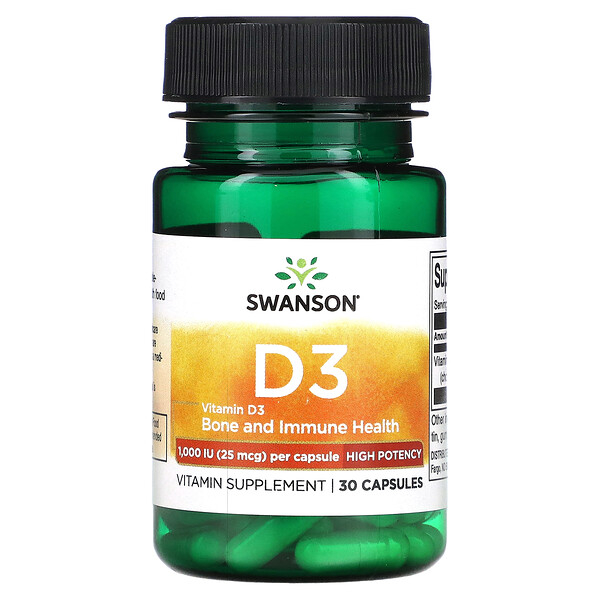 Swanson (USA), Vitamin D3, Hiệu lực cao, 1.000 IU (25 mcg), 30 Viên ...