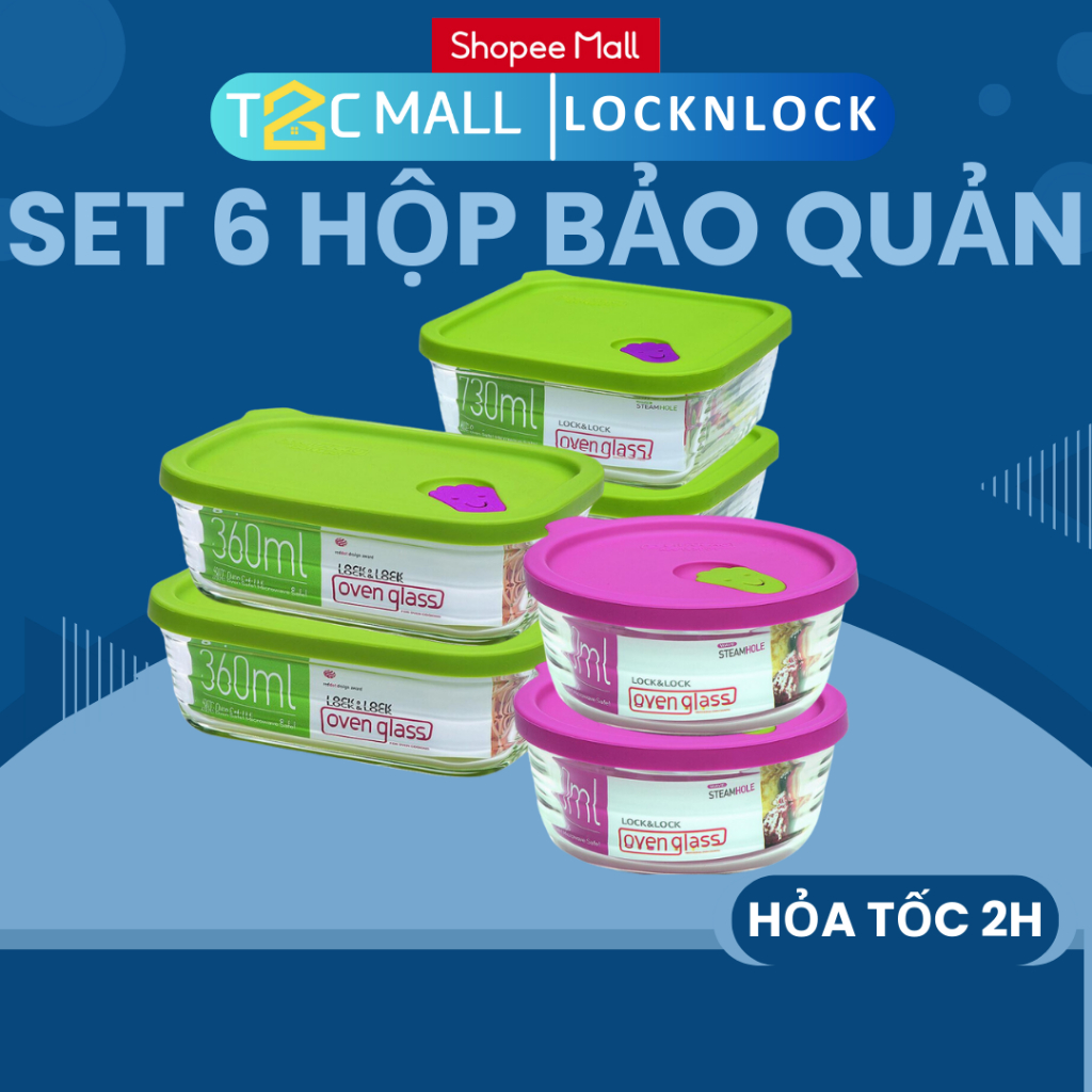 Bộ 6 Hộp Bảo Quản Thực Phẩm Thủy Tinh LocknLock 360ml- 730ml- 480ml ...