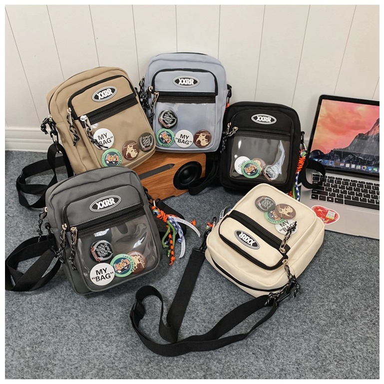 Túi đeo chéo Mini size XXRR- vải trơn màu phối mặt trong suốt kèm set ...