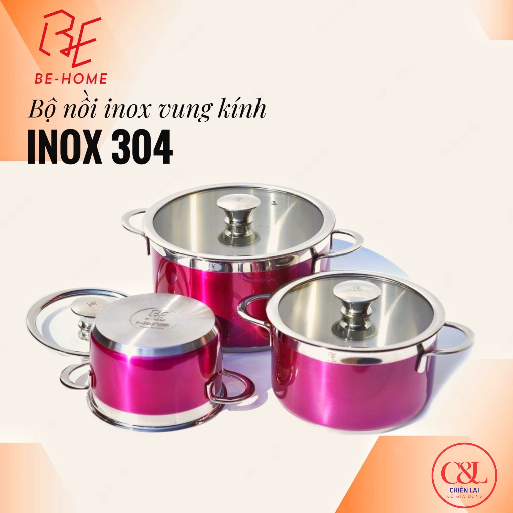 Bộ nồi Inox 3 chiếc Behome-304 | Shopee Việt Nam