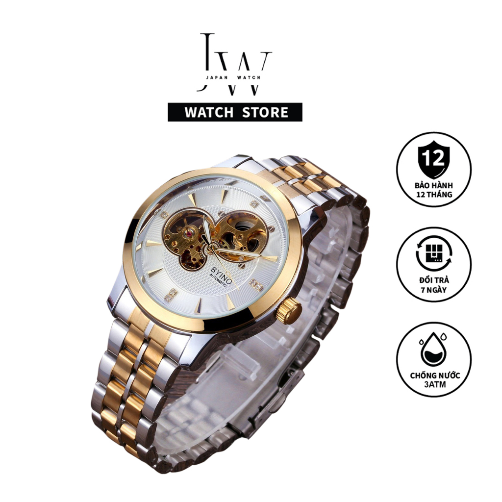 Đồng Hồ Nam Cơ Automatic Byino JAPAN WATCH Thiết Kế Lộ Tim Cơ Dây Thép ...