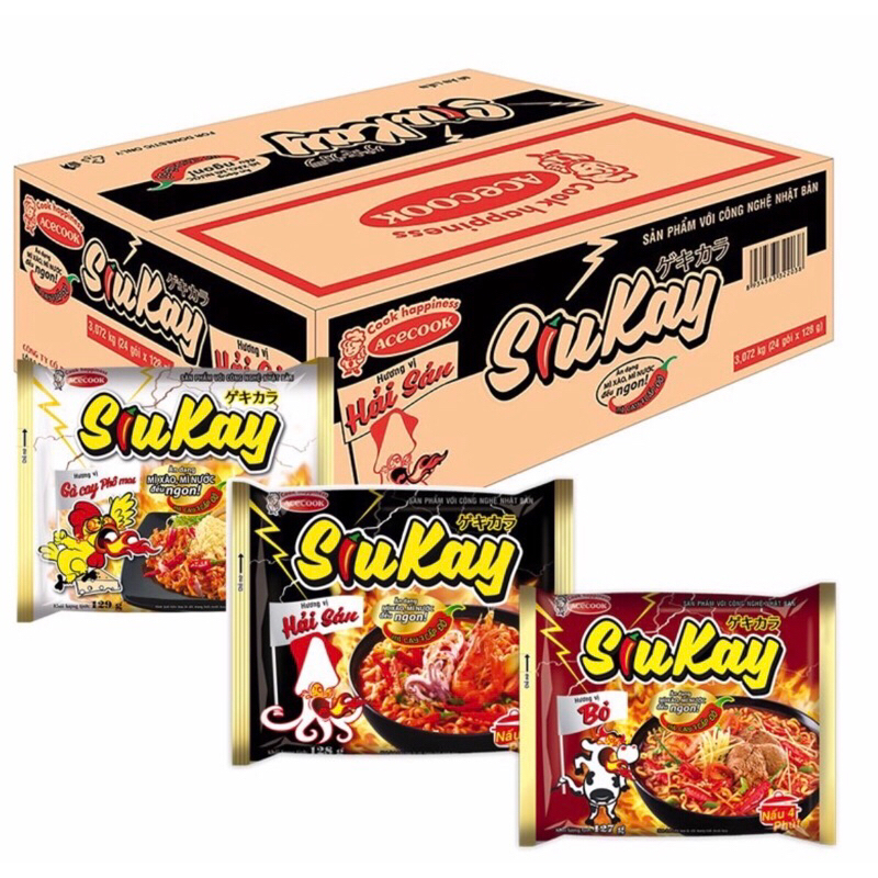 Thùng 24 mì Siukay bò/ gà cay phô mai/ hải sản 127g | Shopee Việt Nam