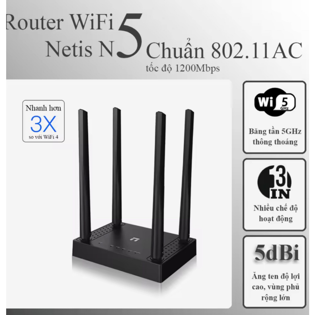 Router WiFi Chuẩn AC Băng Tần Kép AC1200 Netis N5 | Shopee Việt Nam