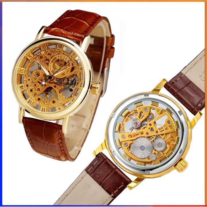 Đồng hồ nam máy cơ SEAWO mặt lộ máy dây da nâu | Shopee Việt Nam