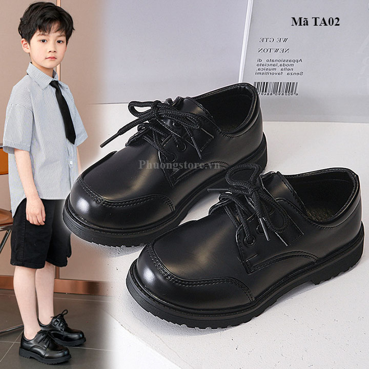 Giày tây cho bé trai từ 3-12 tuổi quai dán (FORM RỘNG bề ngang) TA02 ...