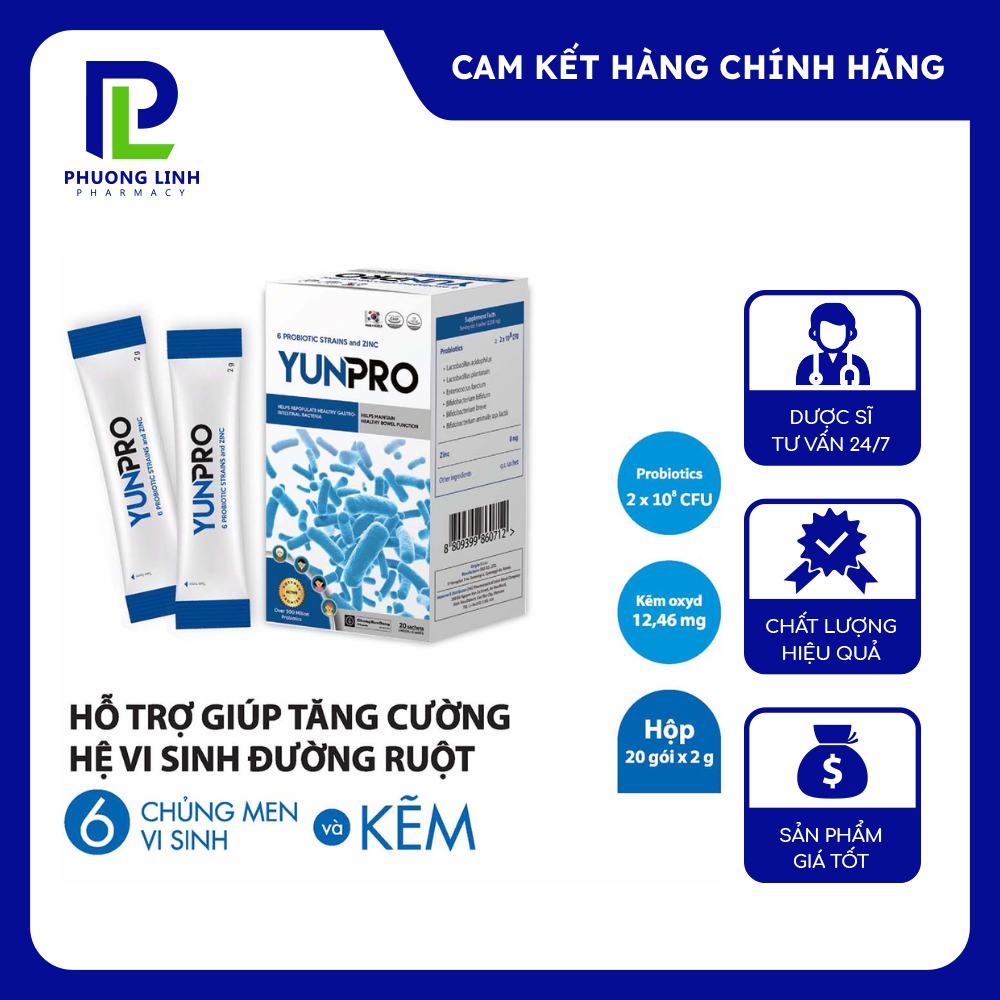 Men Vi Sinh YunPro Hàn Quốc, bổ sung 6 chủng men lợi khuẩn và Kẽm, bảo ...