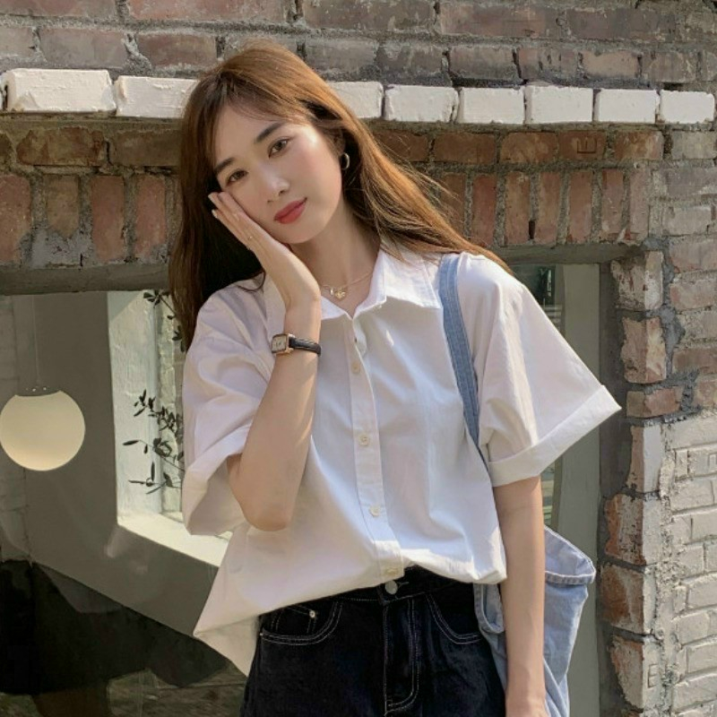Áo Sơ Mi Trắng Nữ Basic Tay Lỡ Form Rộng Style Học Sinh , Sinh Viên ...