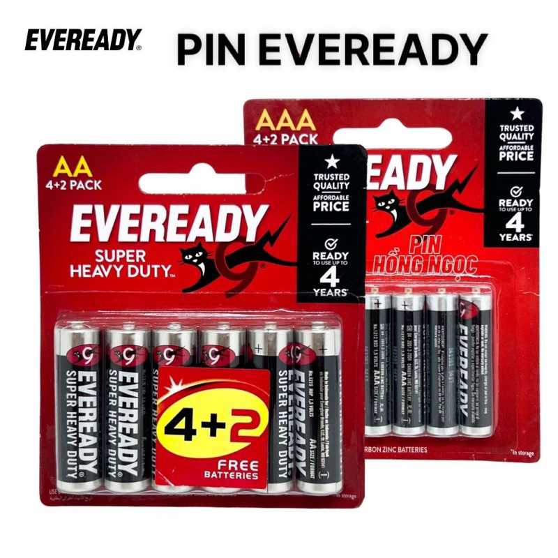 Vỉ 6 Viên Pin EVEREADY Super Heavy Duty AA , AAA Pack 1,5V Siêu Bền bỉ ...