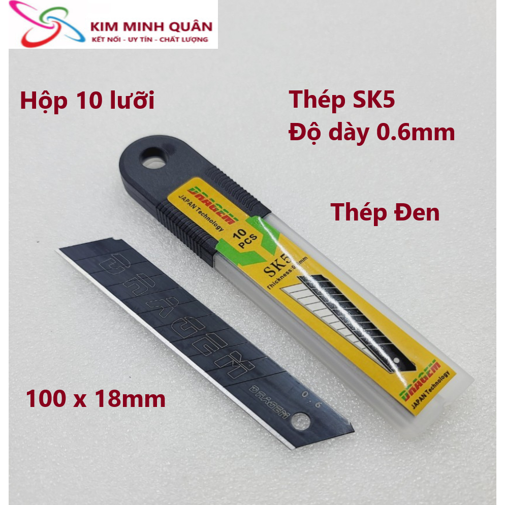 Hộp 10 Lưỡi Dao Đen 100*18mm Thép SK5 Độ Dày 0.6mm DRAGEM JAPAN | Shopee Việt Nam