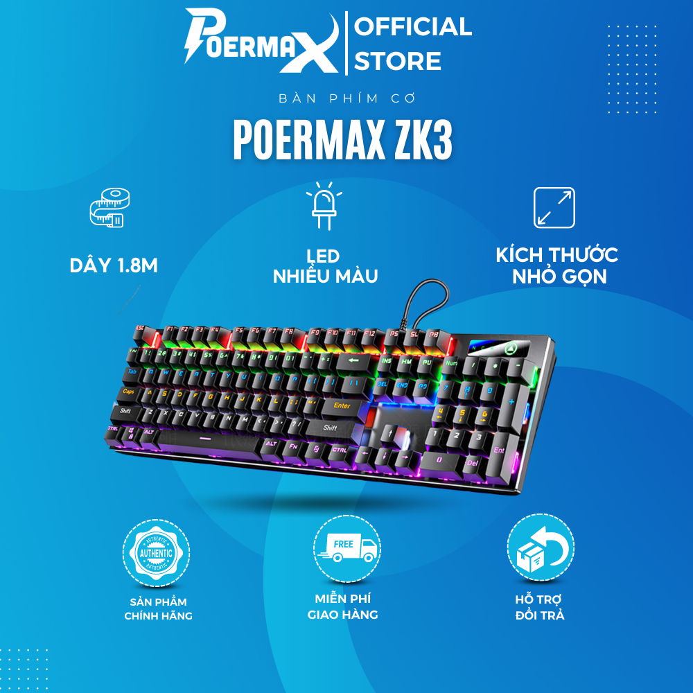 Bàn phím cơ Poermax ZK3 full size 104 phím cơ kết nối có dây | Shopee ...