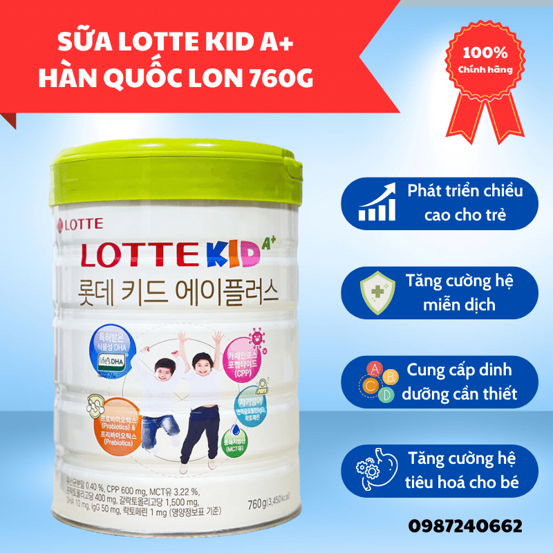 Sữa Lotte Kid A+ Hàn Quốc lon 760g hỗ trợ trẻ tăng chiều cao | Shopee ...