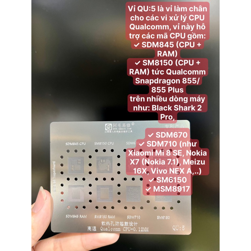Vỉ làm chân QU5 CPU Qualcomm, SDM845 (CPU + RAM) Snapdragon 855 hay ...