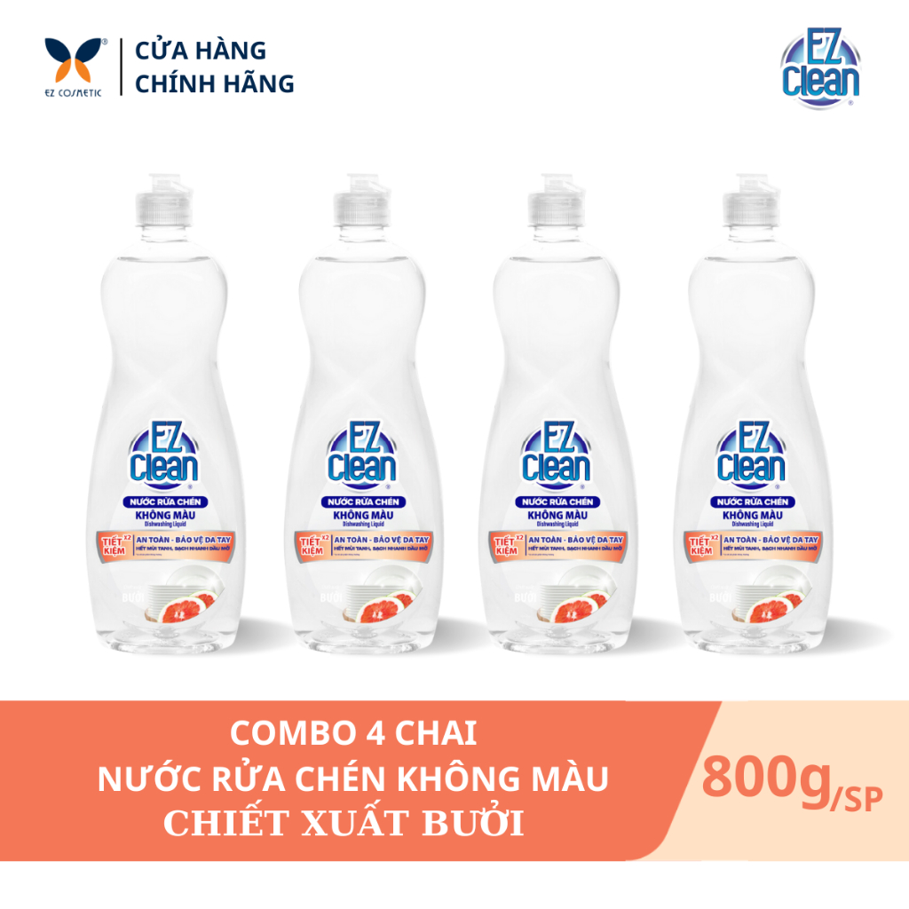 Bộ 4 Nước Rửa Chén EZ Clean 800gr làm sạch nhanh dầu mỡ, không phẩm màu ...