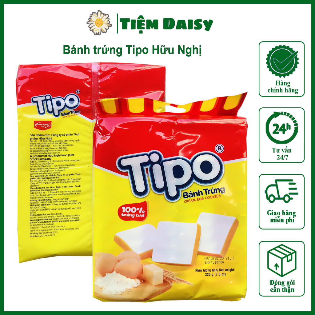 Bánh Tipo Hữu Nghị giòn xốp 100% trứng gà tươi gói 115g/220g | Shopee ...