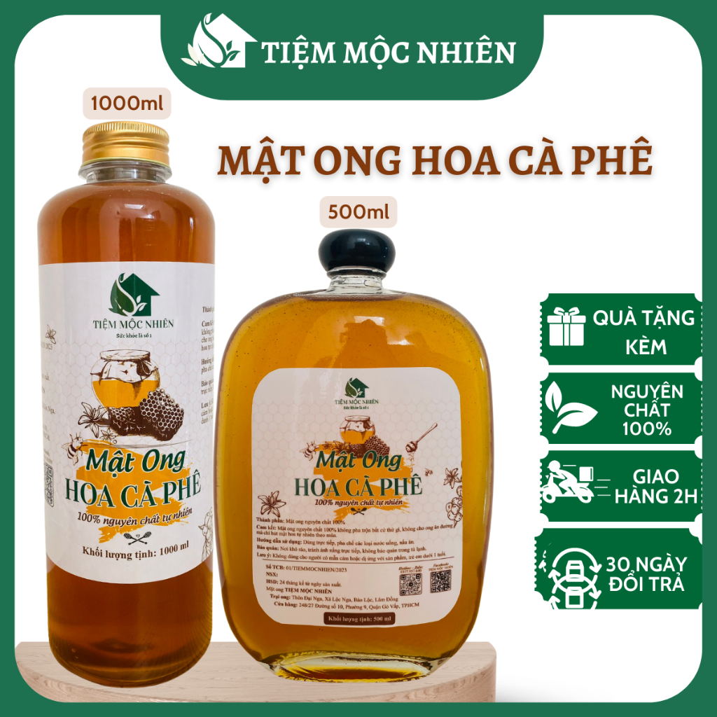 Mật ong Hoa Cà Phê, mật ong nguyên chất dung tích 1L - Tiệm Mộc Nhiên (Chai nhựa, chai thủy tinh ...