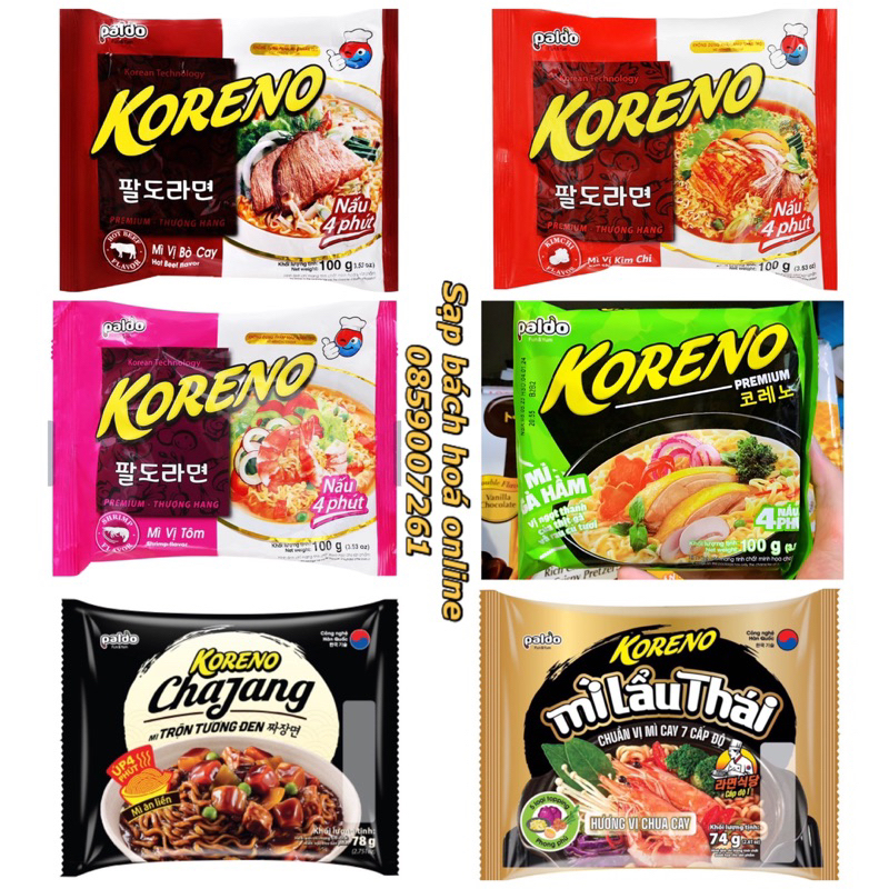 Mì KORENO các loại kim chi, bò cay, lẩu thái, tương đen | Shopee Việt Nam