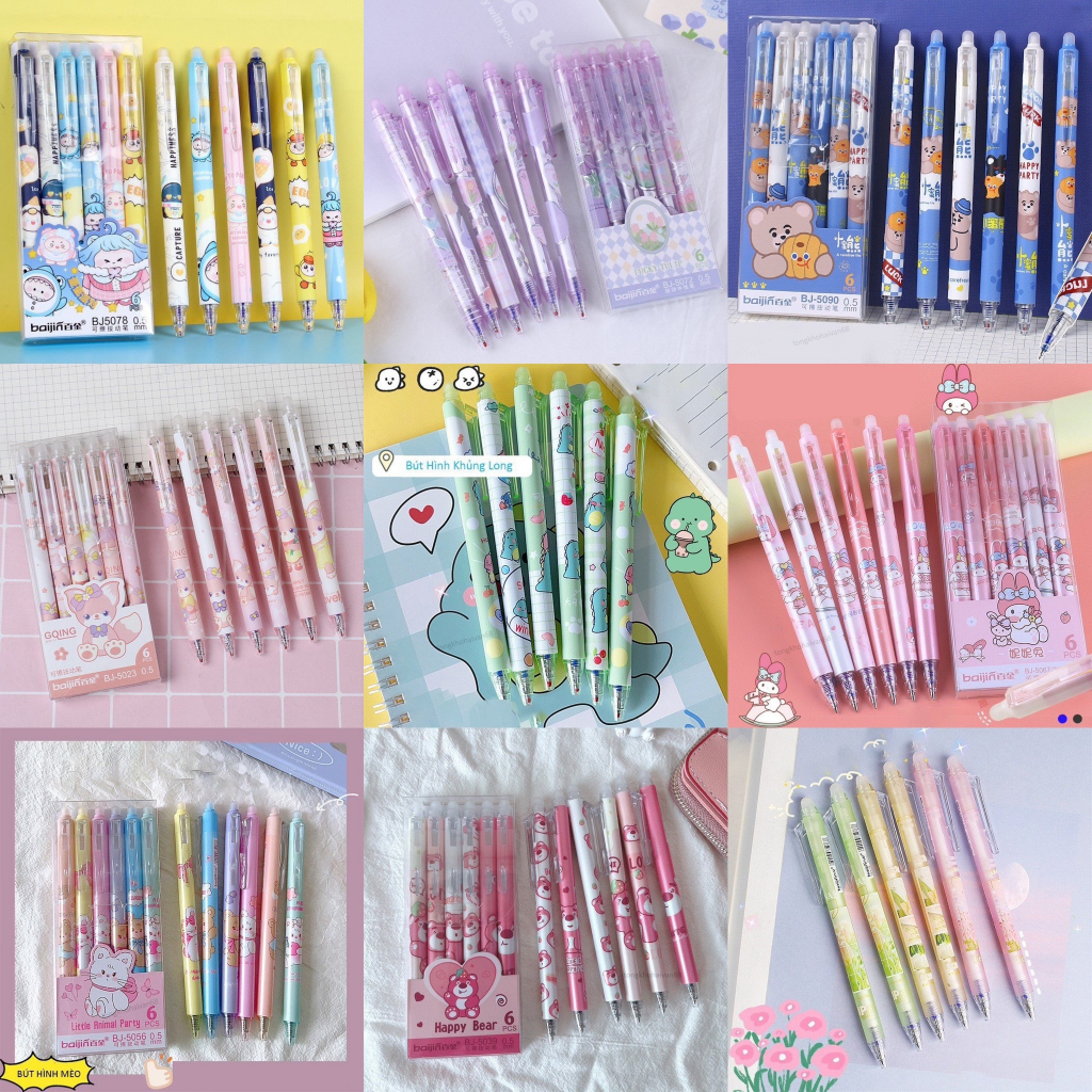 Bút Gel Xoá Được 6 Cây Dạng Bấm Hộp Mực Xanh, Mực Đen , Bút Bi Xóa Được ...