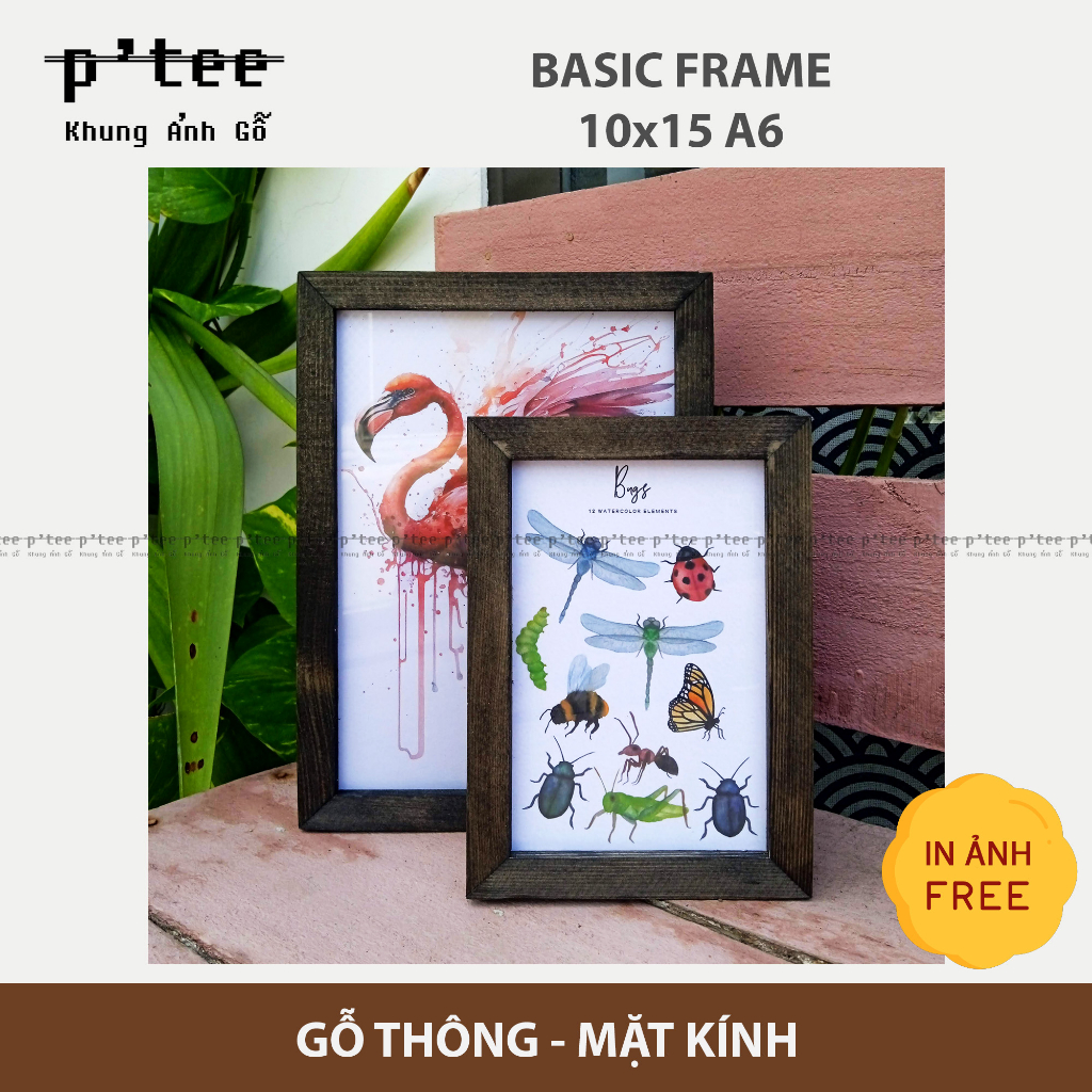 Khung ảnh gỗ Basic 10x15 A6 Stain Nâu Vintage - Khung hình gỗ thông mặt ...