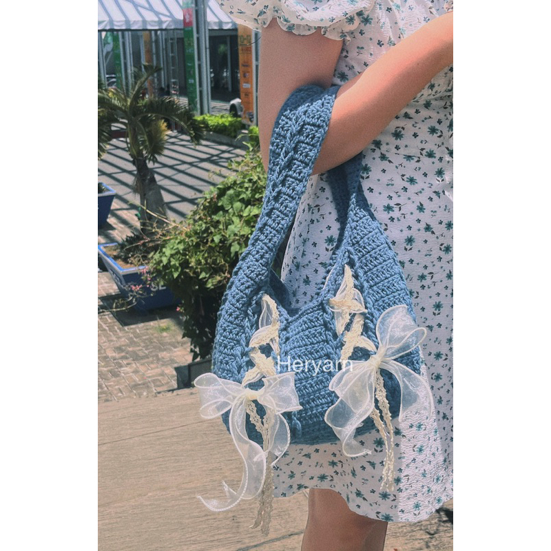 CINTA BAG - Túi tote thắt nơ len móc xinh xắn, thích hợp mang đi chơi ...