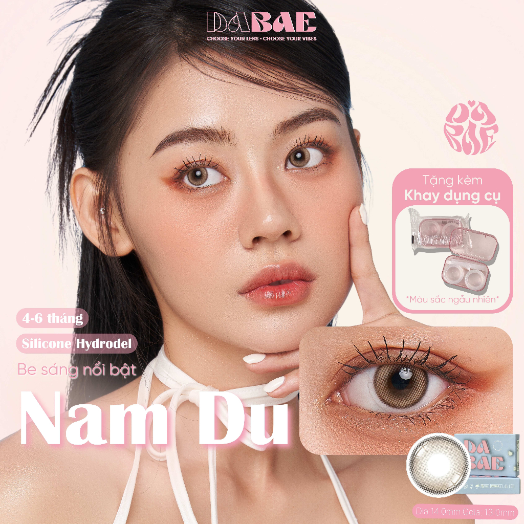 Kính áp tròng màu be sáng giãn nhẹ Nam Du lens cận Hàn Quốc hãng Dabae ...