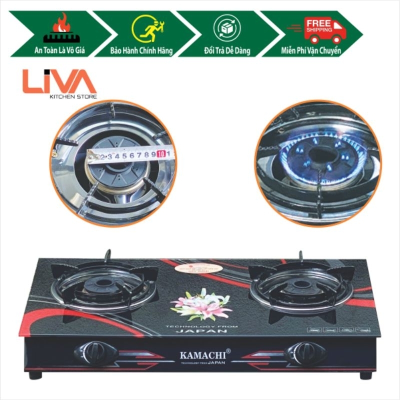 Bếp gas đôi kamachi m1 kiềng chắn gió lửa xanh như hình hoa văn ngẫu nhiên | Shopee Việt Nam