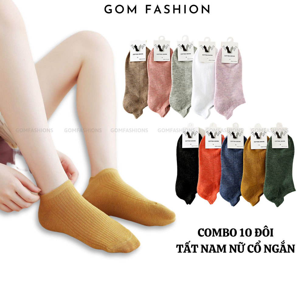 Set 10 đôi vớ cổ ngắn nam nữ GOMTAT, chất liệu cotton hút ẩm thoáng khí mềm mại êm chân - CB025 ...