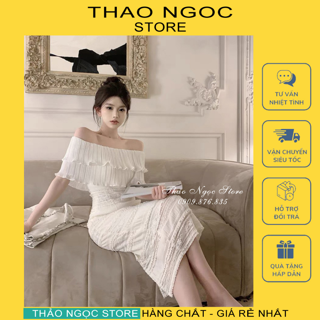 Đầm ren body bẹt vai phối bèo tầng, đầm trễ vai bèo! (hàng có sẵn, hình ...