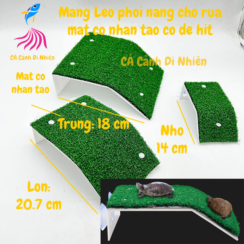 Máng leo cho rùa phơi nắng mặt cỏ nhân tạo có đế hít trang trí cho bể ...