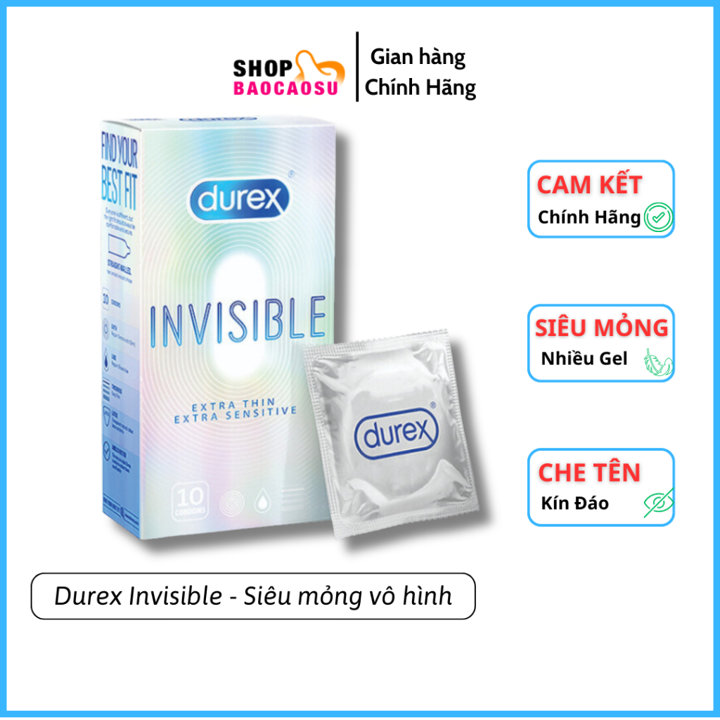Bao Cao Su Mỏng Vô Hình Durex Invisible hộp 10 cái tăng khoái cảm kéo ...