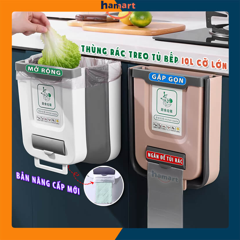 Thùng Rác Treo Tủ Bếp Hamart Cỡ LỚN 10L Gấp Gọn Gài Cánh Cửa Đa Năng ...