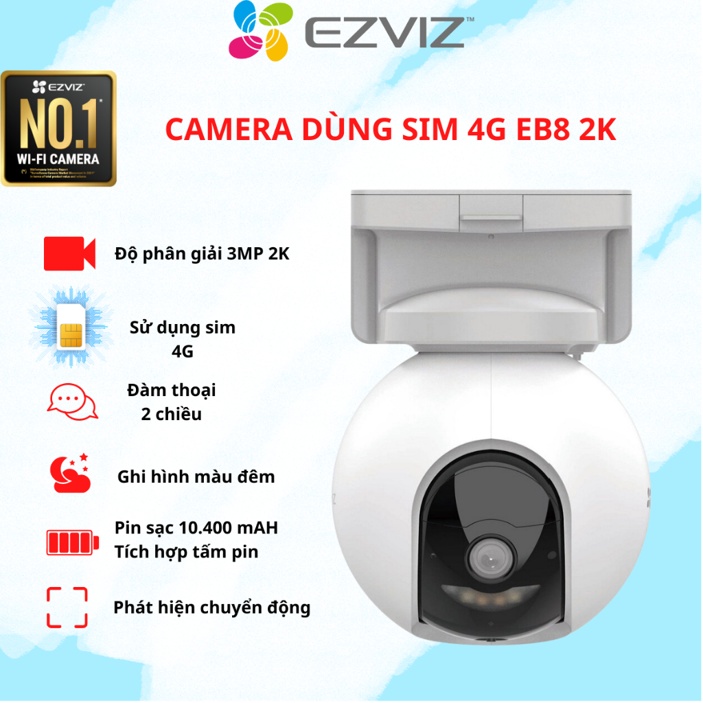 Camera EZVIZ dùng sim 4G tích hợp pin năng lượng mặt trời EZVIZ EB8 2K ...