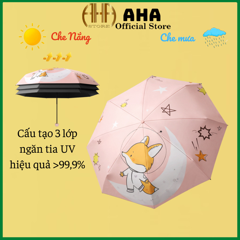 Ô che mưa 3 lớp gấp gọn, tự động bật đóng mở 2 chiều in hình cute, dù ...
