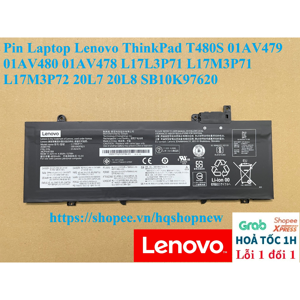 ⚡️ Pin Laptop Lenovo ThinkPad T480S 01AV479 01AV480 01AV478 L17L3P71 ...