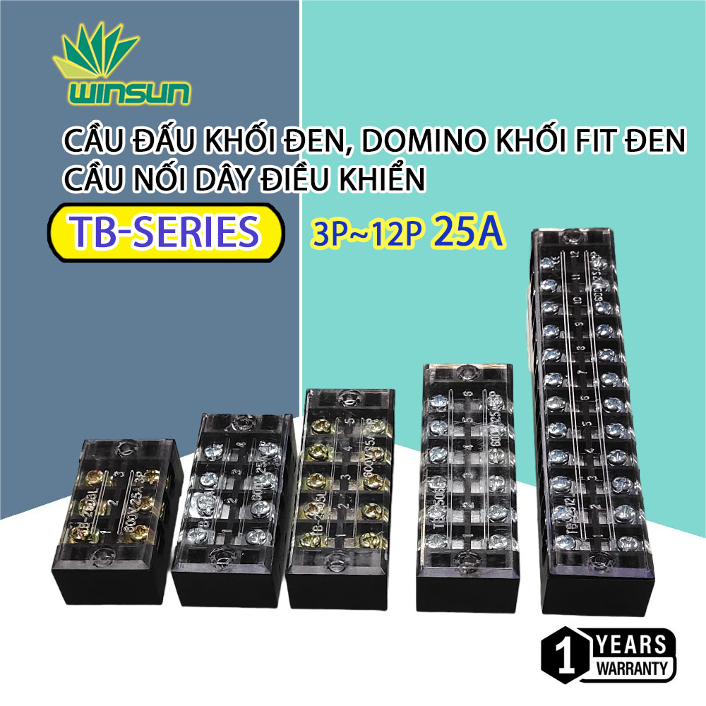 Cầu đấu điện Domino, Domino khối fit đen, Cầu nối dây điều khiển 25A (3P/4P/5P/6P/10P/12P ...