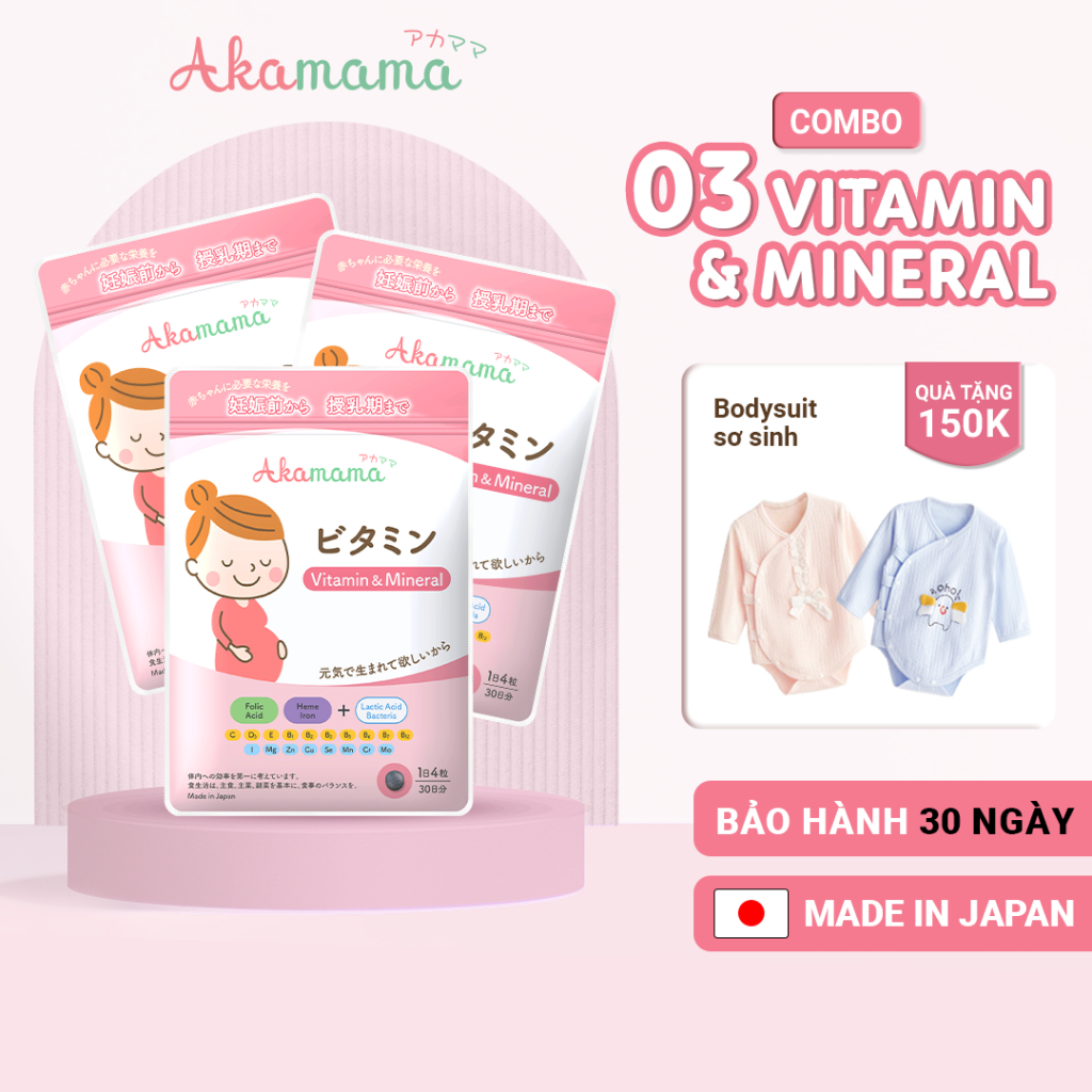 [QUÀ 150K] COMBO 3 SẮT & VITAMIN cho bà bầu Akamama, Nhật Bản (120 viên ...