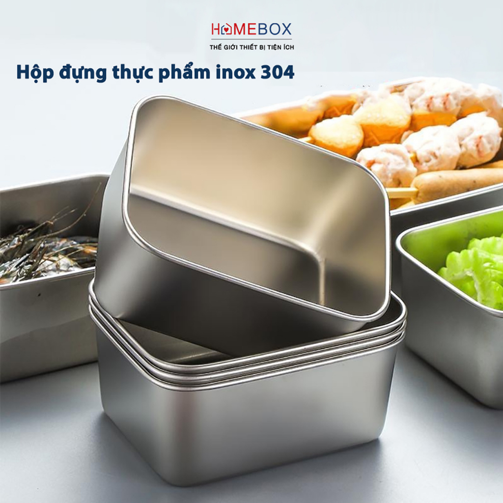 Hộp Đựng Thức Ăn Trữ Đông Tủ Lạnh INOX 304 Cao Cấp, Khay Inox Đựng Thực ...