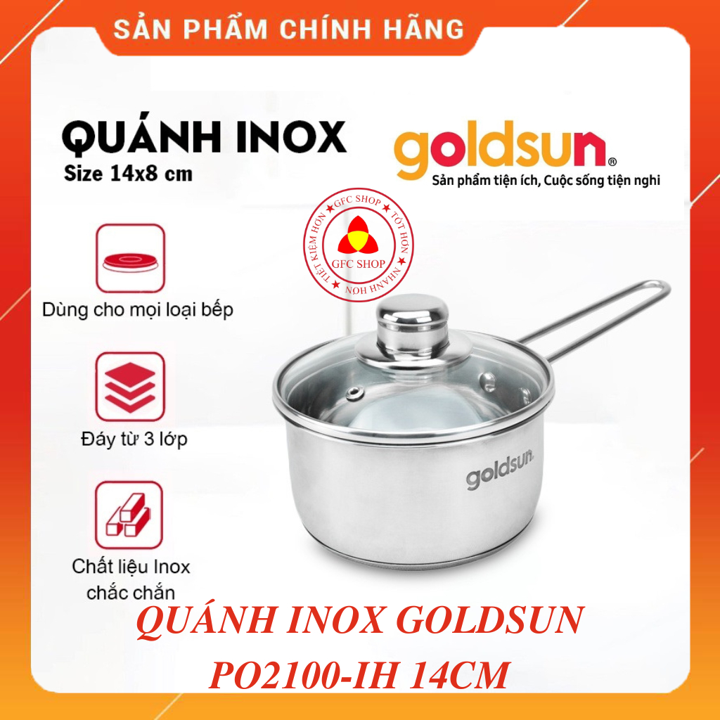 Quánh inox goldsun GPO2100-IH 14x8 cm đáy từ 3 lớp dùng cho mọi loại ...