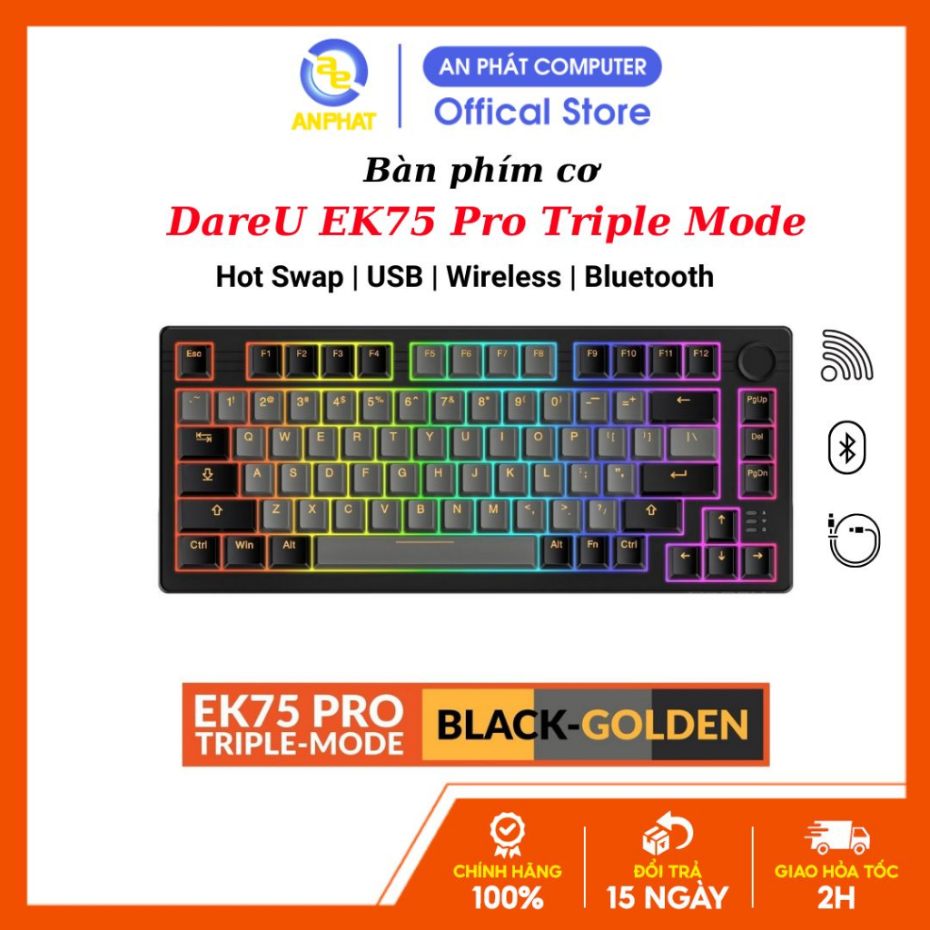 Bàn phím cơ DareU EK75 Pro Triple Mode Black Golden DareU Dream switch ...