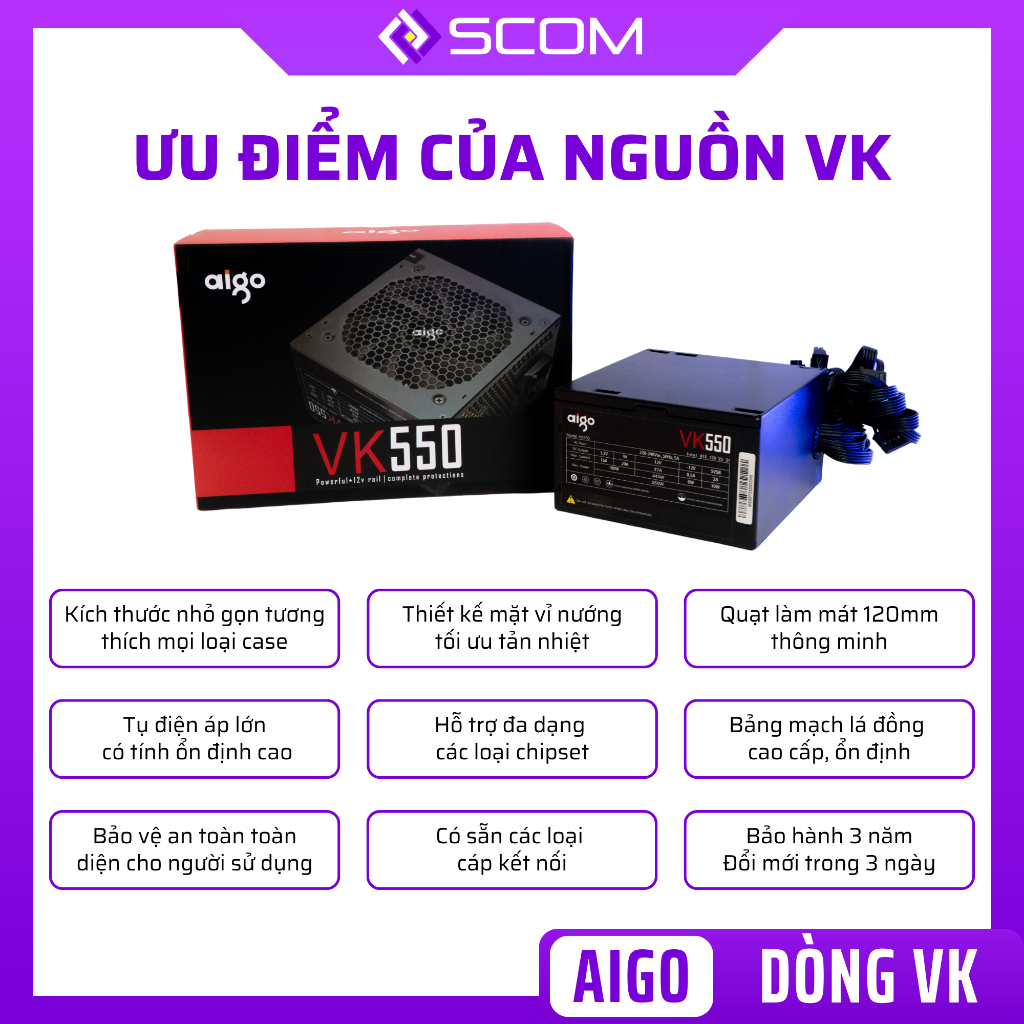 Nguồn Máy Tính Aigo VK350 VK450 VK550 VK650 VK750 Intel ATX 12V Non ...
