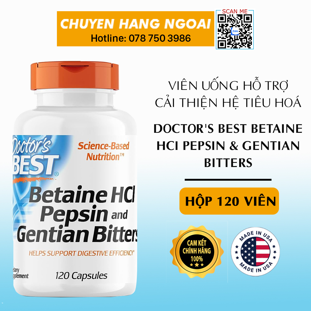 Viên Uống Hỗ Trợ Hệ Tiêu Hóa Doctor's Best Betaine HCL Pepsin and ...
