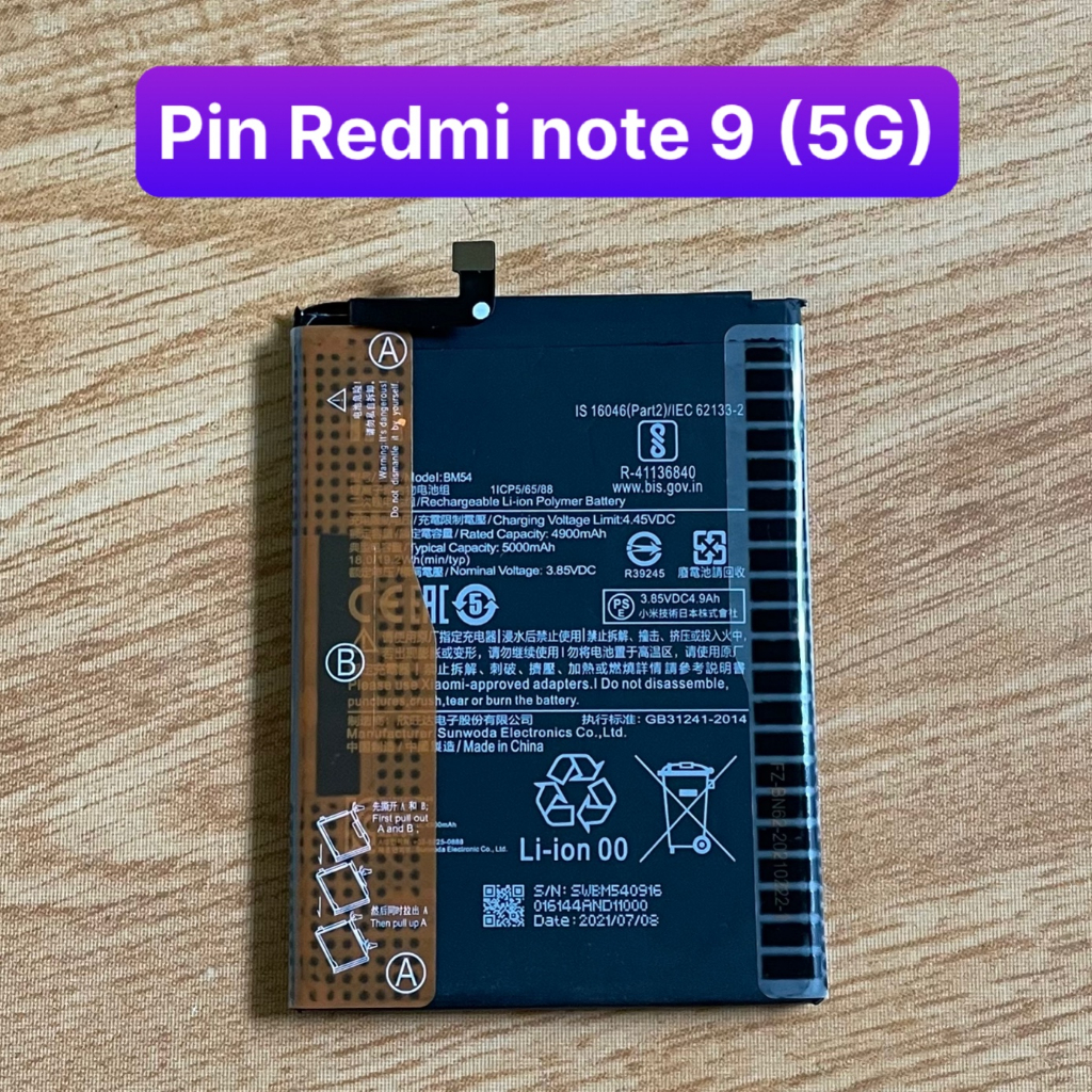 Pin Xiaomi Redmi Note 9 5G model BM54 dung lượng 5000mAh,chính hãng ...