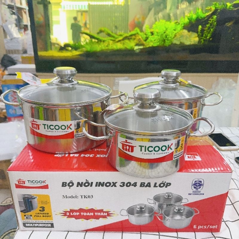 BỘ NỒI INOX 304 3 LỚP ĐÁY TỪ TICOOK - NỒI INOX TITHAFAC | Shopee Việt Nam