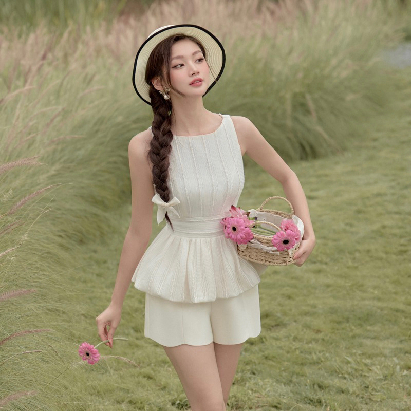 LAGOM - Áo kiểu nữ sát nách dáng peplum chất liệu ren cao cấp (JADANE ...