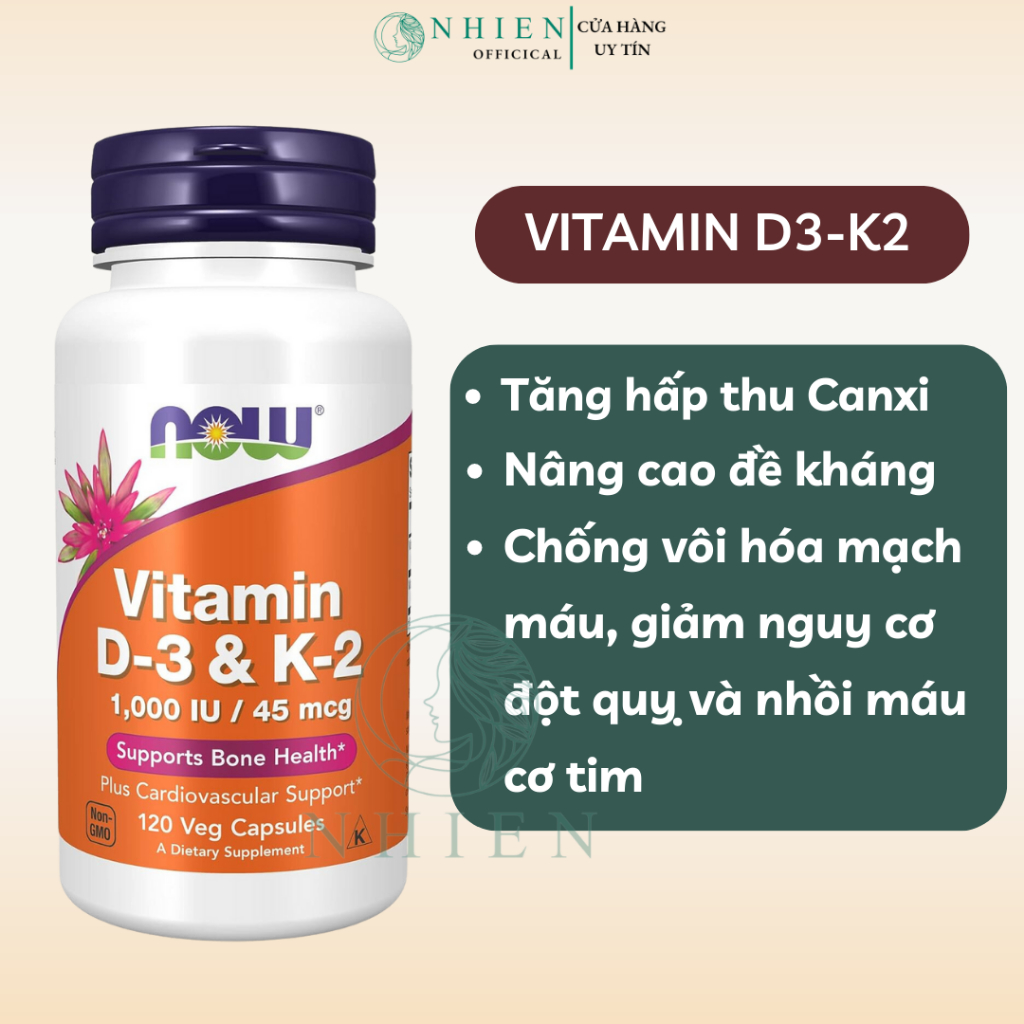 Vitamin D3 K2 Now tăng cường sức khỏe xương khớp, nâng cao miễn dịch ...