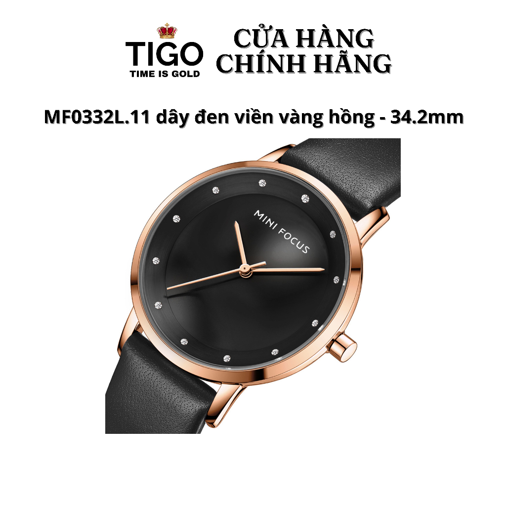Đồng Hồ Nữ MINI FOCUS MF0332L.11 Dây Da Đen Viền Vàng Hồng Thép Không Gỉ Mặt Tròn 34.2mm ...