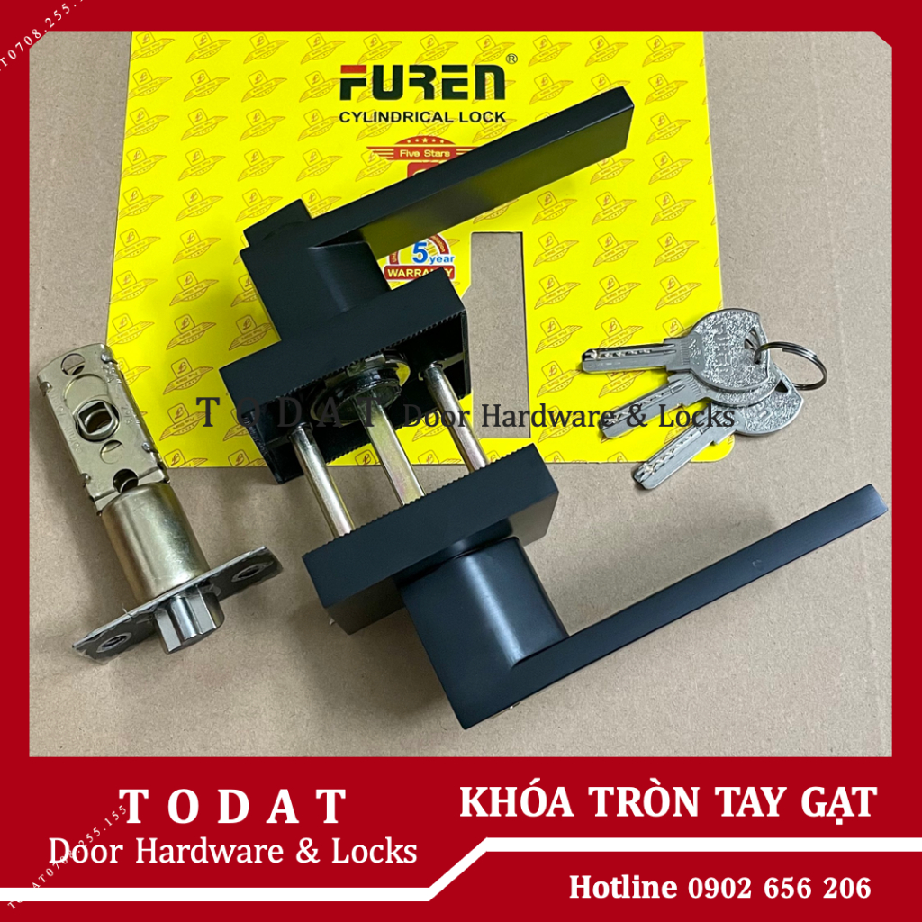 [Huundai] Khóa Tròn Gạt ốp vuông cao cấp FUREN 801 chính hãng (ĐEN ...