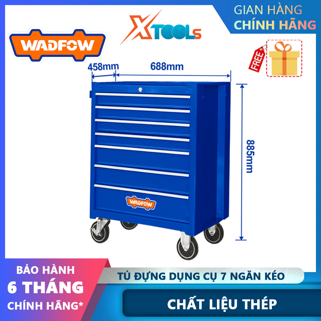 Tủ đựng dụng cụ 7 ngăn kéo WADFOW WCS2A07 kích thước tổng thể có bánh xe 688x458x885mm, cân nặng ...