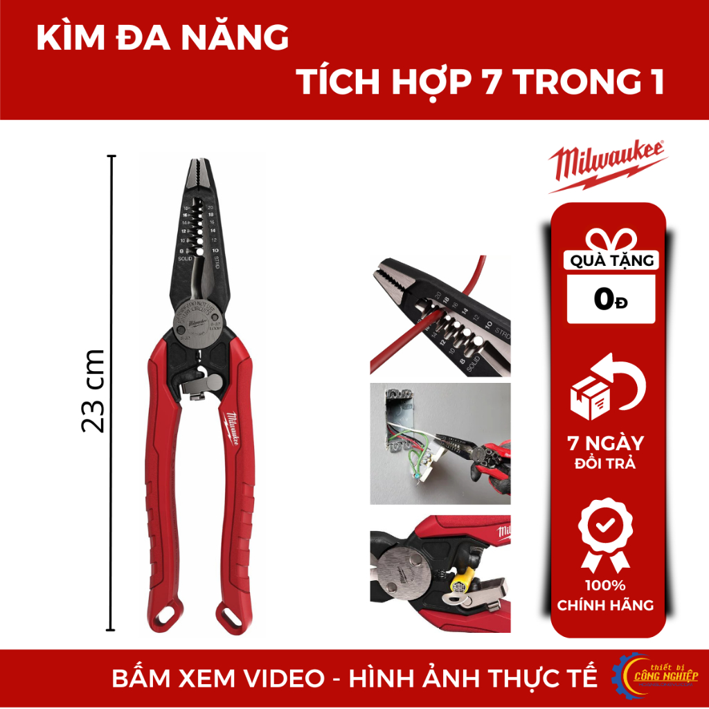 Kìm tuốt dây diện, dây cáp đa năng 7 trong 1 Milwaukee 48-22-3078, tuốt ...