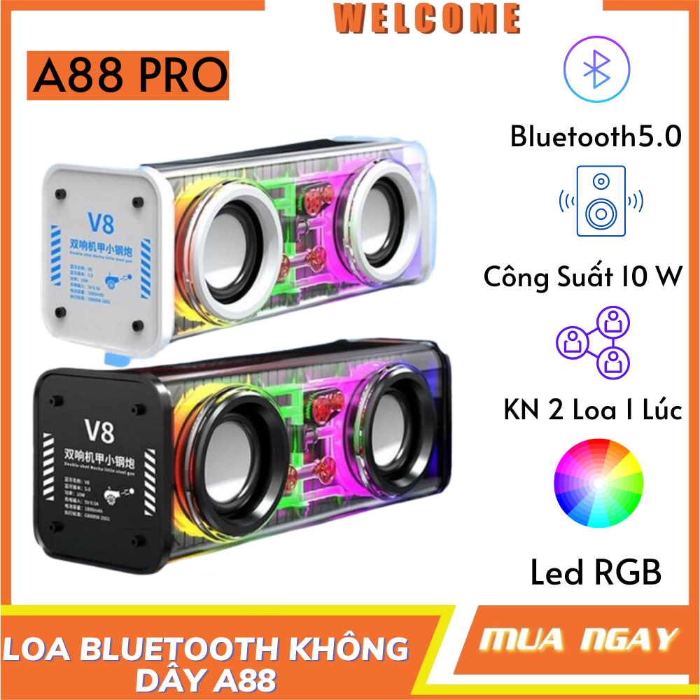 Loa Bluetooth Mini Trong Suốt A88 không dây công suất 10W , đèn led RGB ...